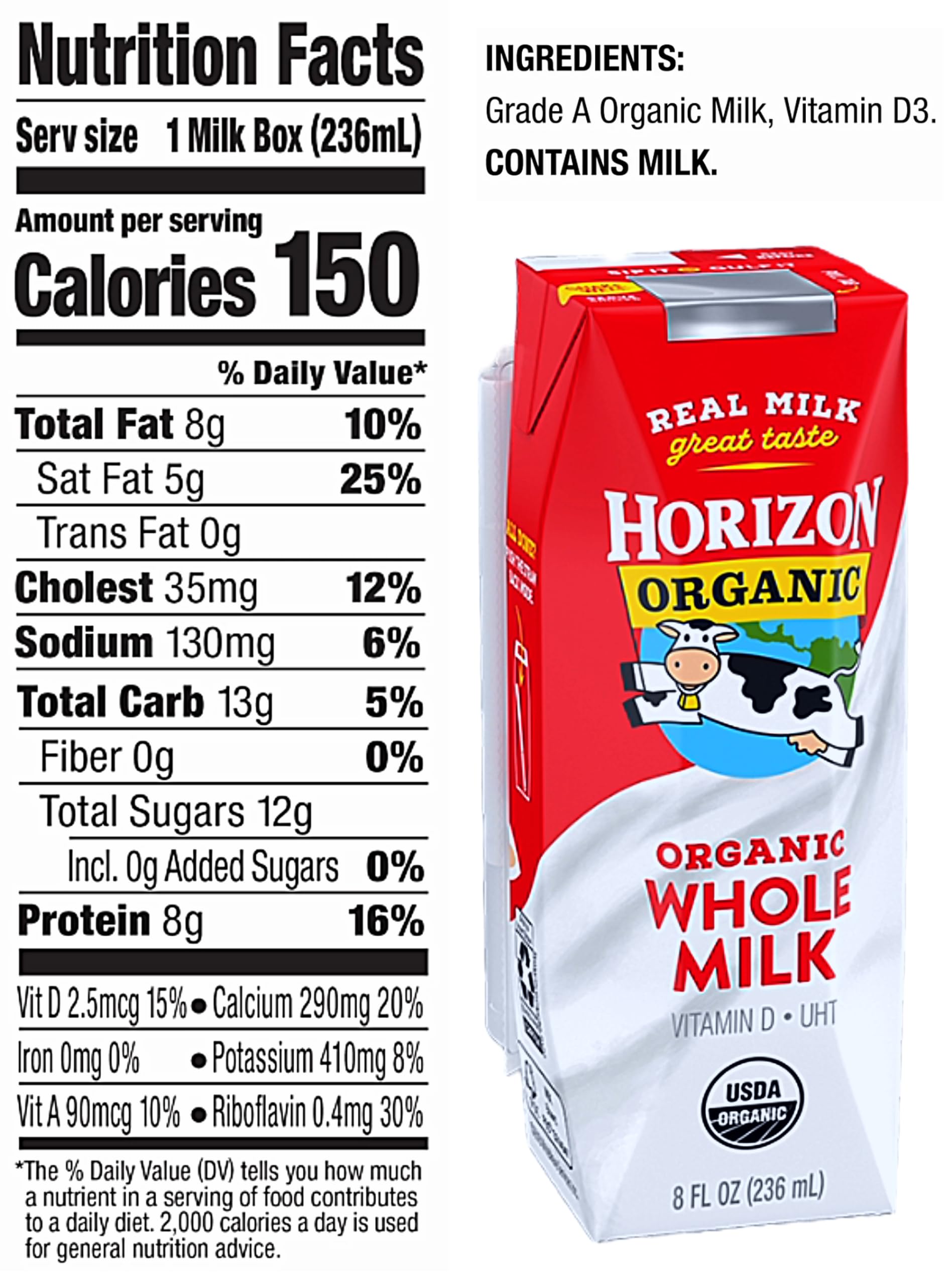 Organic Milk, Horizon Organic Whole Milk | Shelf Stable Milk, Grass Fed Milk Assortment of Plain, Vanilla, Chocolate, & Strawberry, Lowfat On-The-Go Milk Boxes for Kids & Adults| Includes Calcium, Vitamin A, Vitamin D & 8g of Protein, Non GMO Milk 8 Fl Oz