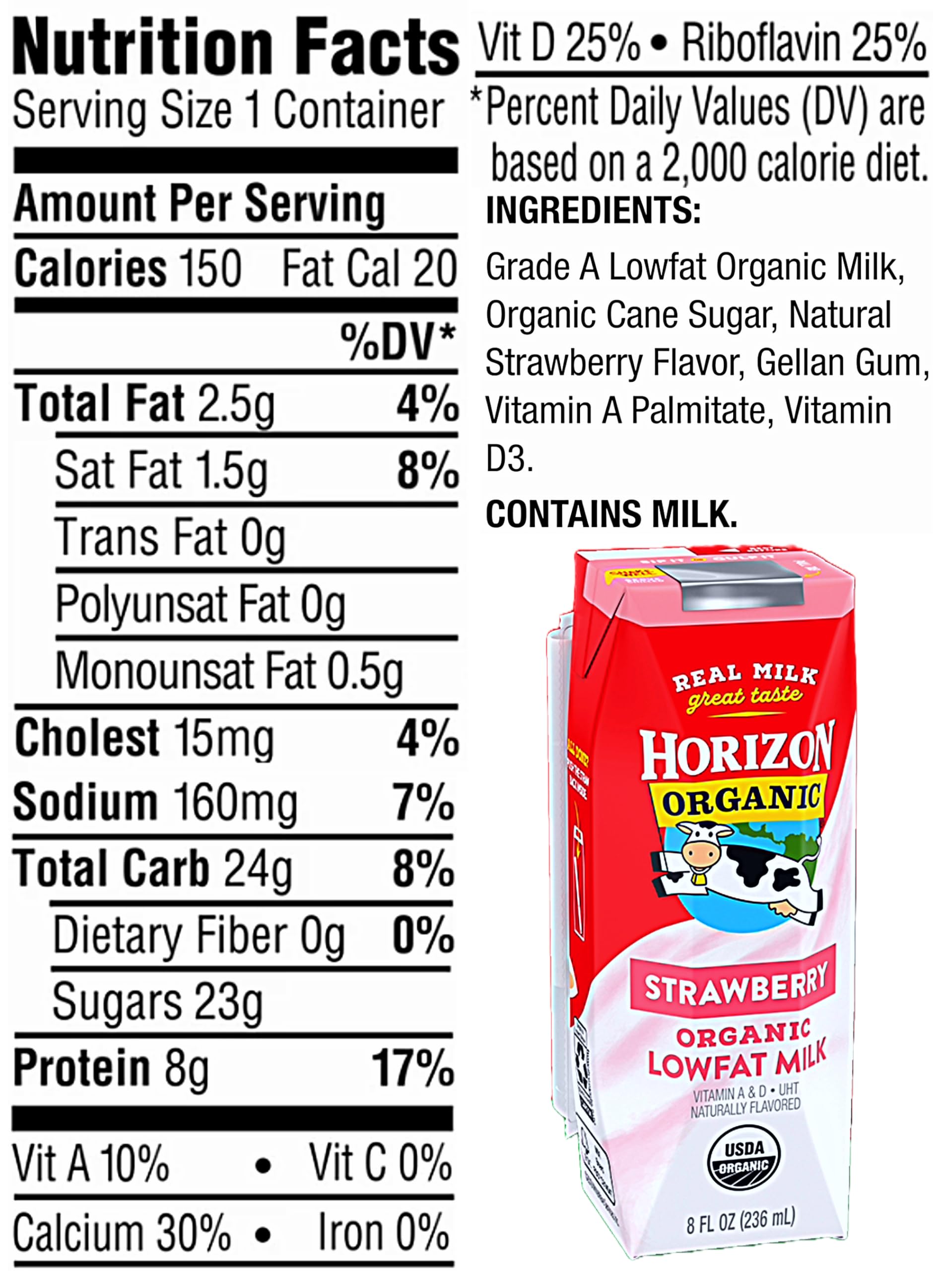 Organic Milk, Horizon Organic Whole Milk | Shelf Stable Milk, Grass Fed Milk Assortment of Plain, Vanilla, Chocolate, & Strawberry, Lowfat On-The-Go Milk Boxes for Kids & Adults| Includes Calcium, Vitamin A, Vitamin D & 8g of Protein, Non GMO Milk 8 Fl Oz