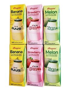 binggrae variety banana, strawberry, melon flavored milk drink 6 packs