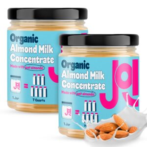 organic almond milk unsweetened plain concentrate by joi - 27 servings - vegan, kosher, shelf stable, keto-friendly, dairy free, & fat free milk - almond milk powder substitute, coffee & plant milk creamer