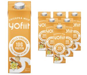 yofiit vanilla cinnamon plant based milk with pea protein and flax - more protein than almond milk - non dairy coffee creamer, vegan & shelf stable | 10g protein - 6 pack