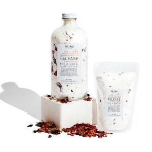 Release Milk Bath - Vegan Bath Soak with Organic Coconut Milk, Cocoa Butter, Rose Petal Flakes & Essential Oils - Relaxing Milk Bath for Cleansing & Hydration - Apothecary Jar