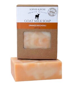 sophie & rose goat milk soap, moisturizing cleansing bar, creamy, nourishing lather, gentle for sensitive skin, handmade usa (orange patchouli, 4.5 ounce (pack of 1))