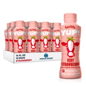 fairlife yup! very strawberry flavor 16g protein - all natural flavors, low fat ultra filtered milk rich, 14oz bottle (pack of 12) by world group packing solutions