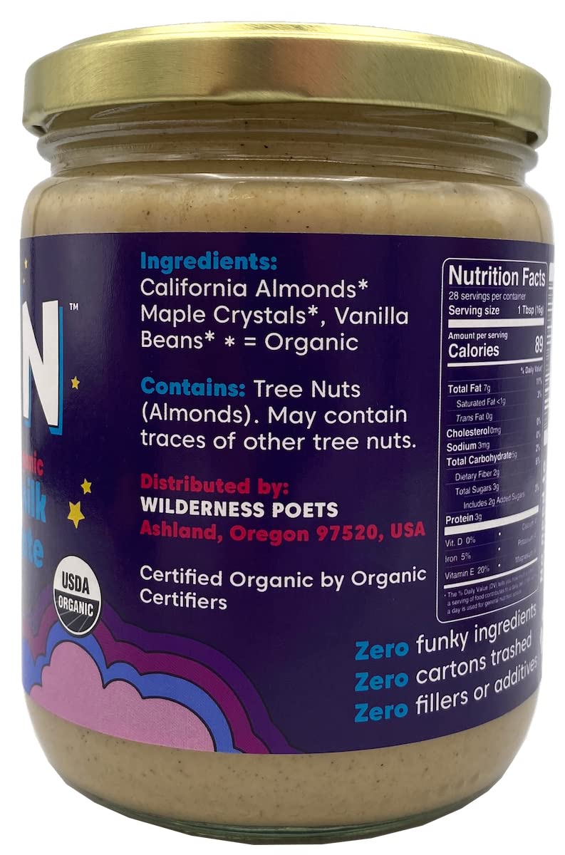 Wilderness Poets SPiN, Organic Almond Milk Concentrate (Vanilla) - 28 Servings - Make Almond Milk or Non-Dairy Creamer for Coffee, Tea, Lattes, Smoothies and Vegan Desserts (16 Ounce)