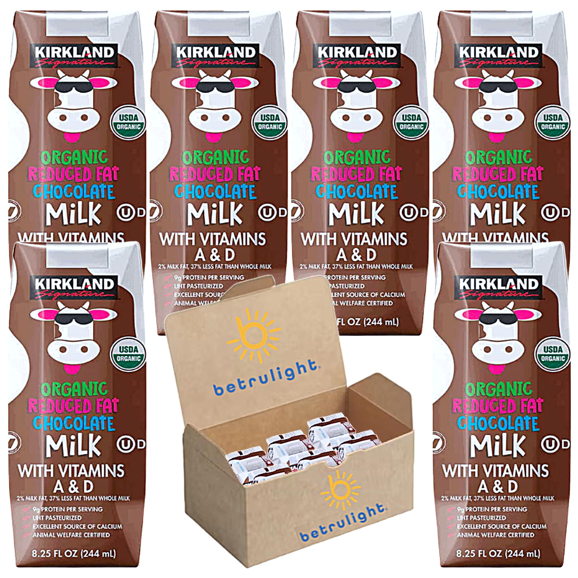 Organic Milk Chocolate | Grass Fed Vegan Milk With 8g Protein | Shelf Stable Single Serve Cartons | On-The-Go | 8.25 FL oz 6 Pack | Every Order is Elegantly Packaged in a Signature BETRULIGHT Branded Box!