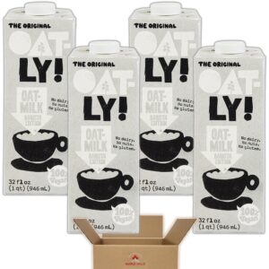 oatly original barista edition oat milk bulk pack - 128 ounces - 4 individually sealed 32 oz cartons - no dairy, nuts, or gluten - perfect foaming for lattes - in maple hills market protective box