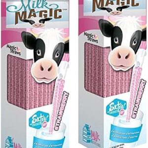 Milk Magic Strawberry Milk Flavoring Straws, use for Drinks & Cereal, Gluten-Free BPA free Non-GMO Low in Sugar All-natural Flavor Straws, Encourage Milk Drinking - 24 Count, 2 Pack (48 Straws total)