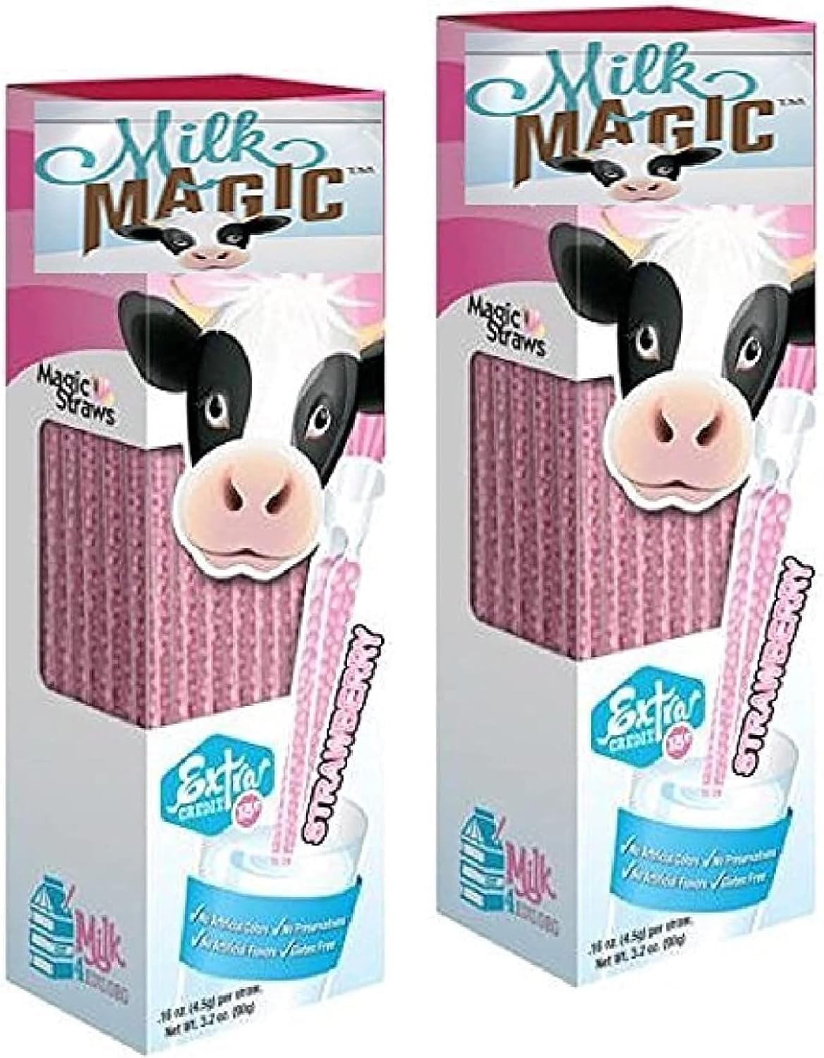 Milk Magic Strawberry Milk Flavoring Straws, use for Drinks & Cereal, Gluten-Free BPA free Non-GMO Low in Sugar All-natural Flavor Straws, Encourage Milk Drinking - 24 Count, 2 Pack (48 Straws total)