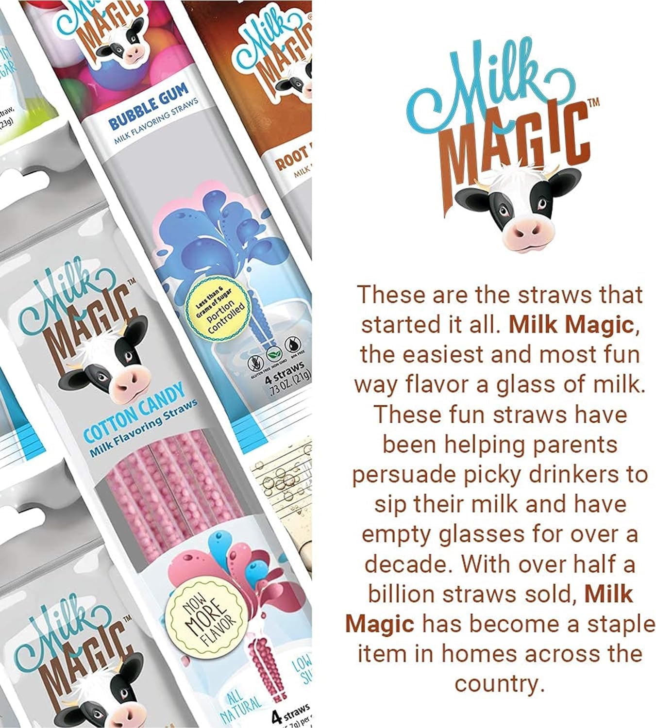 Milk Magic Strawberry Milk Flavoring Straws, use for Drinks & Cereal, Gluten-Free BPA free Non-GMO Low in Sugar All-natural Flavor Straws, Encourage Milk Drinking - 24 Count, 2 Pack (48 Straws total)