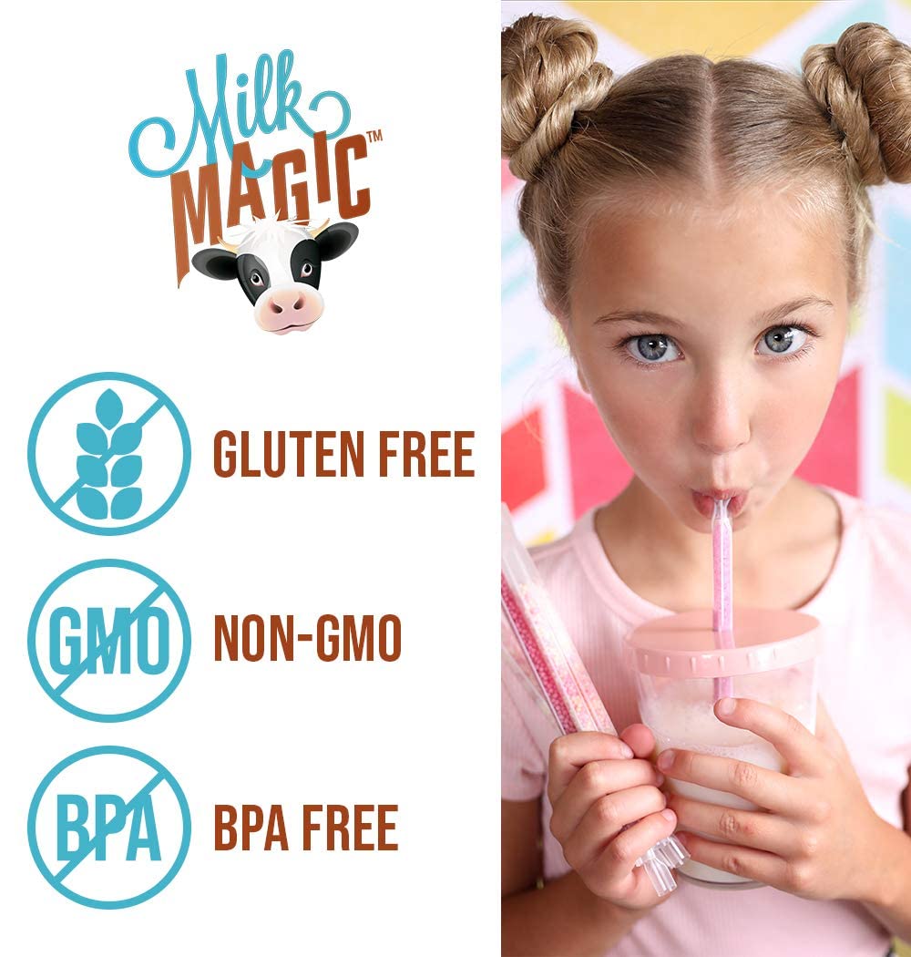 Milk Magic Strawberry Milk Flavoring Straws, use for Drinks & Cereal, Gluten-Free BPA free Non-GMO Low in Sugar All-natural Flavor Straws, Encourage Milk Drinking - 24 Count, 2 Pack (48 Straws total)