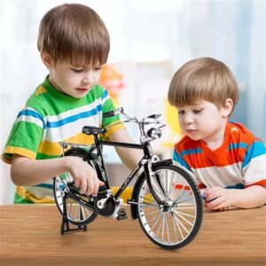 Vucootli 2023 DIY Retro Bicycle Model Ornament for Kids, 1:10 Simulation Mini Bicycle Model Scale Kit with Inflator and Briefcase, Finger Bike Models Toys, Creative Iron Art Tabletop Ornament Toys