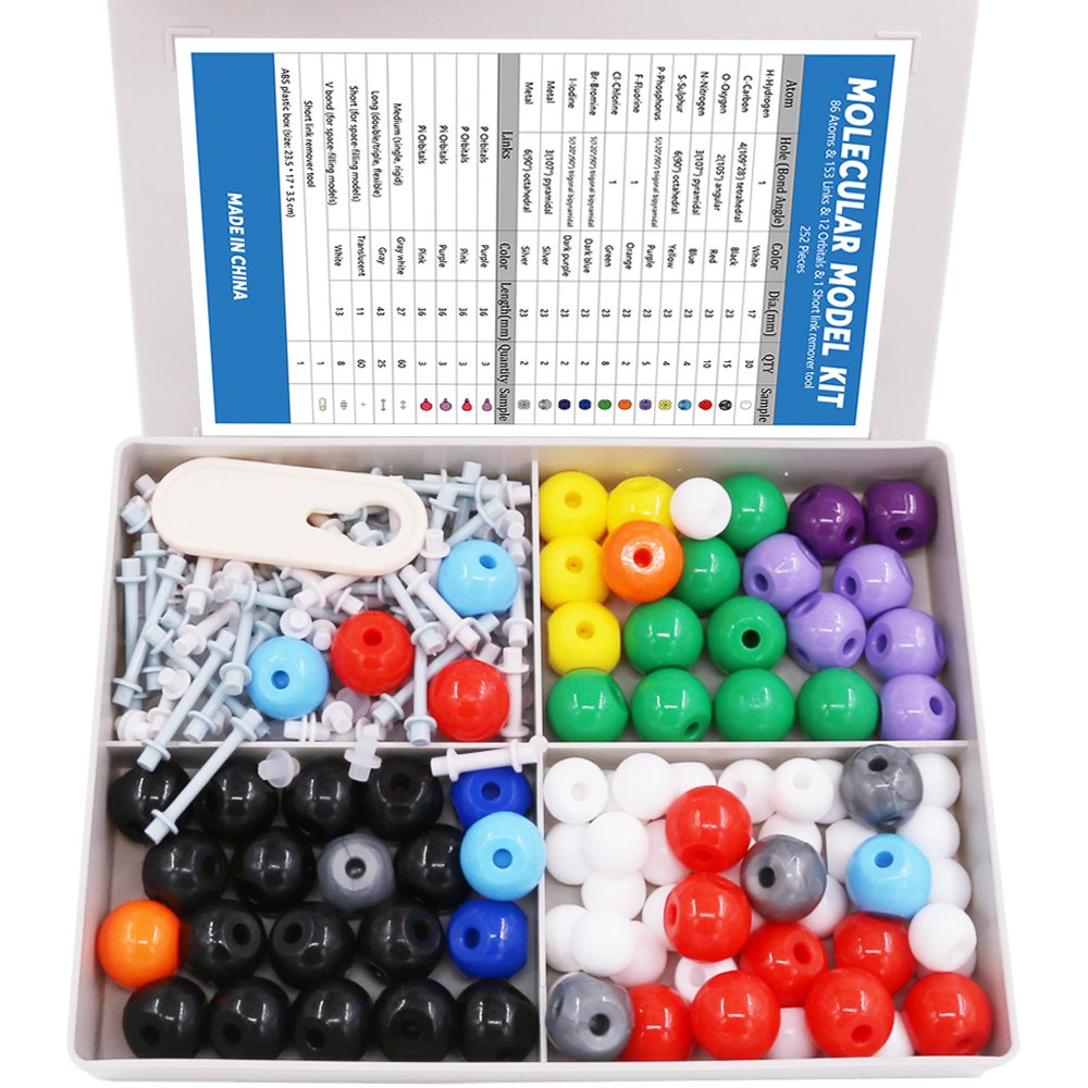 Swpeet 240 Pcs Organic Chemistry Molecular Model Student and Teacher Kit, Chemistry Molecular Model Student and Teacher Set - 86 Atoms & 153 Bonds & 1 Short Link Remover Tool