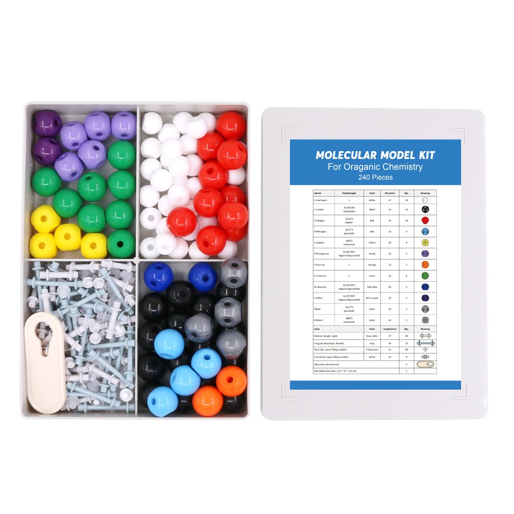 Swpeet 240 Pcs Organic Chemistry Molecular Model Student and Teacher Kit, Chemistry Molecular Model Student and Teacher Set - 86 Atoms & 153 Bonds & 1 Short Link Remover Tool