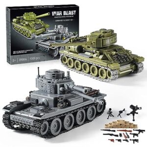 ww2 army tanks toy building kit, create a soviet t-34 tank & a german panzer 38(t) tank, great military model toys gift for boys, kids, and teens age 8+ (1008 pieces)