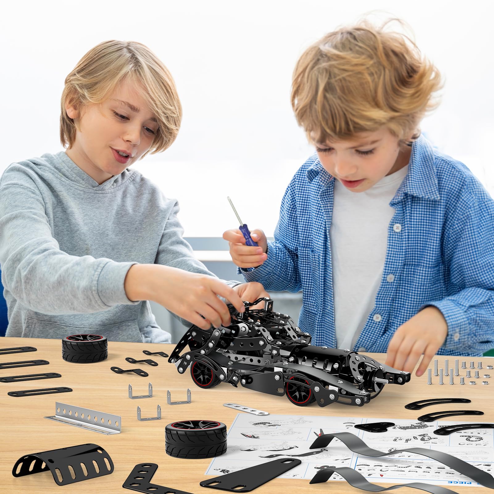 Lucky Doug STEM Building Projects Model Car Set for Boys Kids 8 9 10 11 12 Years Old, Metal Building STEM Kits Toys Science Set for Vehicle Fan