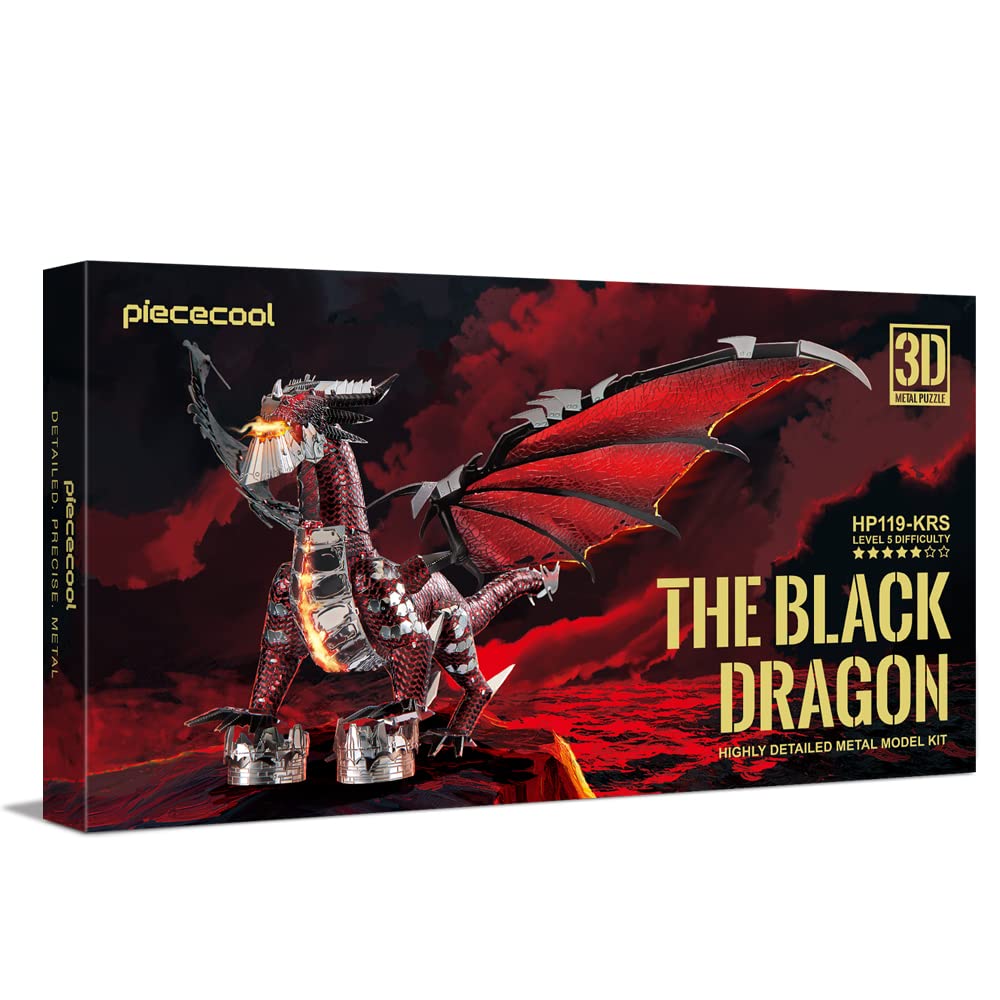 Piececool 3D Metal Model Kits-Black Dragon King, DIY 3D Puzzles for Adults Brain Teaser Puzzles Toys for Teens, Great Birthday New Year Gifts, 107 Pcs