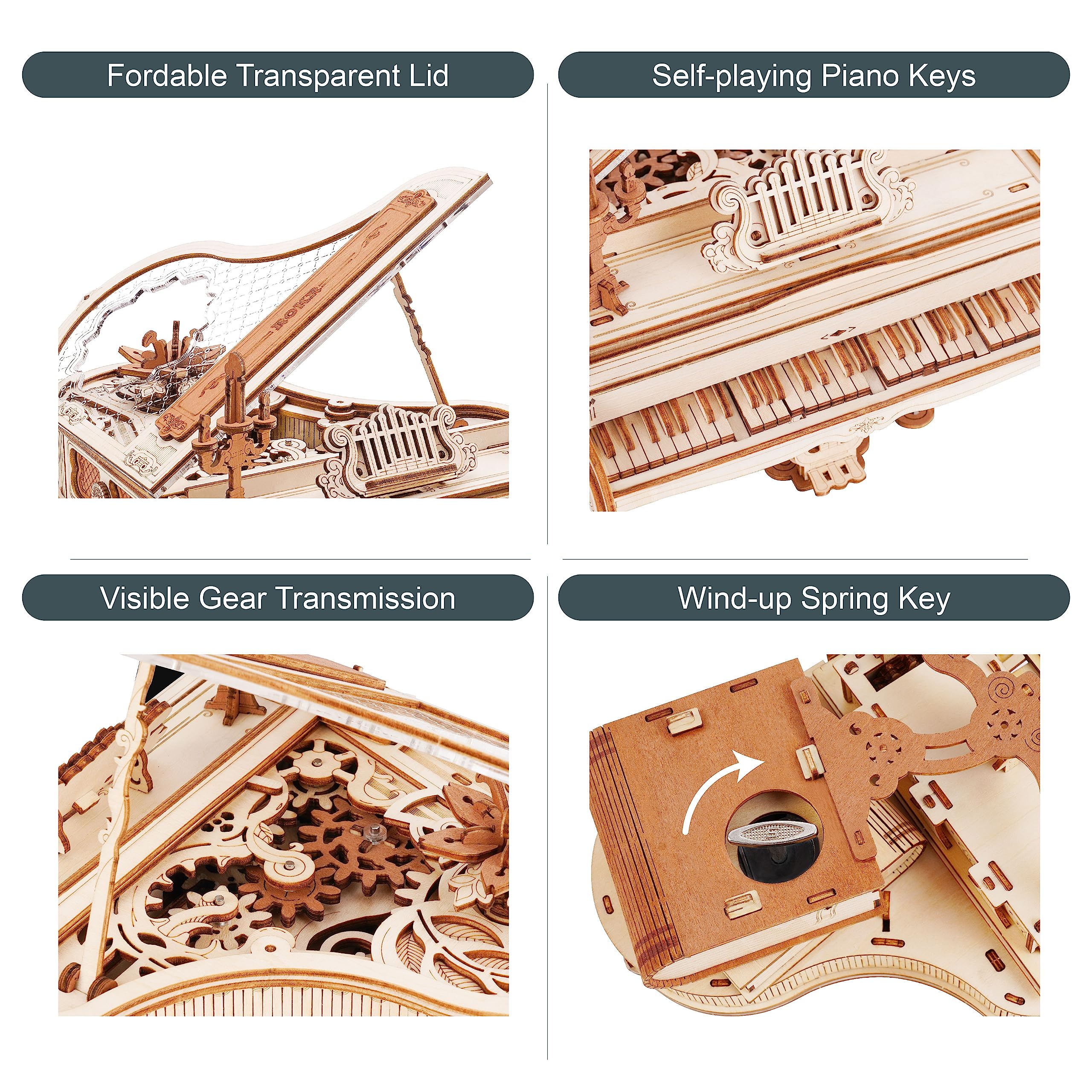 ROKR 3D Wooden Puzzles for Adults 223pcs Piano Model Kit 1:20 Scale Building Puzzles Wooden Music Box Unique Gift for Men Women Hobbies for Birthday Christmas