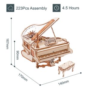 ROKR 3D Wooden Puzzles for Adults 223pcs Piano Model Kit 1:20 Scale Building Puzzles Wooden Music Box Unique Gift for Men Women Hobbies for Birthday Christmas