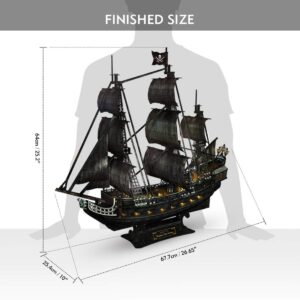 3D Puzzles for Adults - Led Pirate Ship Queen Anne's Revenge - Large 27'' Sailboat Puzzles - Desk Decor/House Warming/New Home/Christmas/Anniversary/Teacher Appreciation Gifts