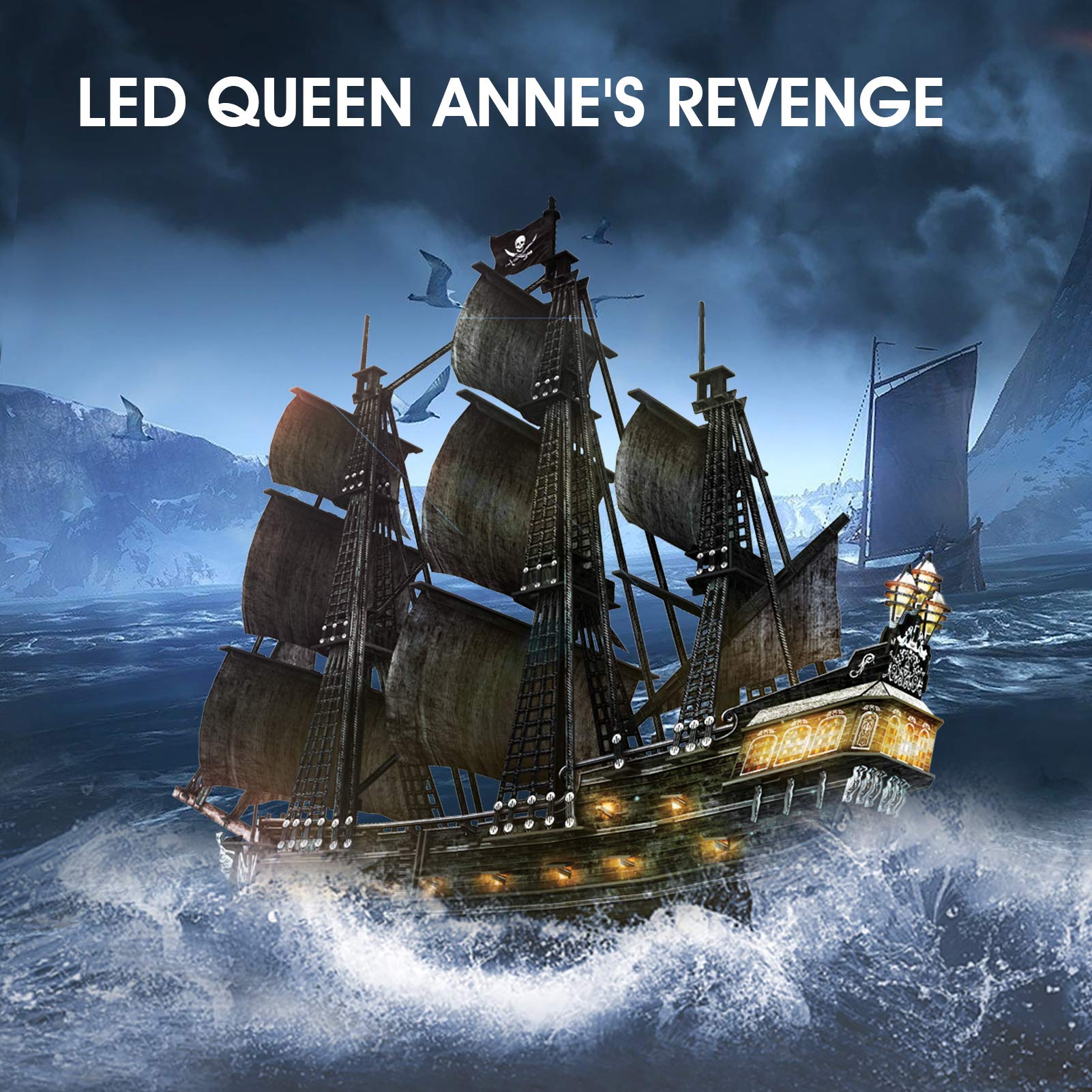 3D Puzzles for Adults - Led Pirate Ship Queen Anne's Revenge - Large 27'' Sailboat Puzzles - Desk Decor/House Warming/New Home/Christmas/Anniversary/Teacher Appreciation Gifts