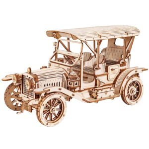 rokr 3d wooden puzzle model car kits to build for adults, 1:15 scale vintage car model building kit 298pcs wood craft hobby gift for teens men women christmas