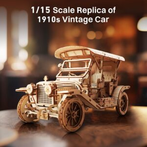 ROKR 3D Wooden Puzzle Model Car Kits to Build for Adults, 1:15 Scale Vintage Car Model Building Kit 298pcs Wood Craft Hobby Gift for Teens Men Women Christmas