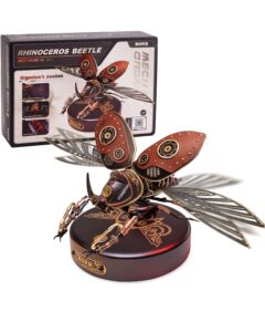 rokr 3d puzzles for adults electric insect metal model building kit desk toys hobby kit for adults gift for teens (rhinoceros beetle)