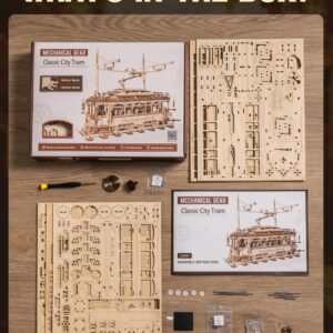 RoWood 3D Puzzles for Adults,Car Model Kit, 3D Wooden Puzzle Mechanical Tram Model,Wood Building Kit, Assembly Time 5H,Unique Gifts for Teens&Adults