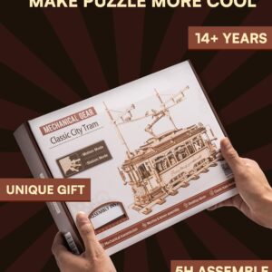 RoWood 3D Puzzles for Adults,Car Model Kit, 3D Wooden Puzzle Mechanical Tram Model,Wood Building Kit, Assembly Time 5H,Unique Gifts for Teens&Adults