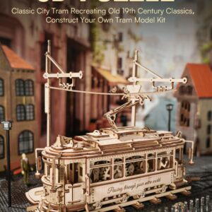 RoWood 3D Puzzles for Adults,Car Model Kit, 3D Wooden Puzzle Mechanical Tram Model,Wood Building Kit, Assembly Time 5H,Unique Gifts for Teens&Adults