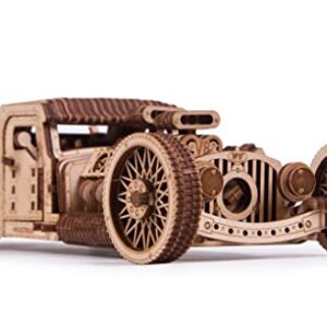 Wood Trick Hot Rod Wooden Model Car Kit to Build - Rides up to 32 feet - Detailed - 3D Wooden Puzzles for Adults and Kids to Build - Engineering DIY Mechanical Wood Model Kits for Adults