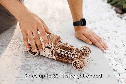 Wood Trick Hot Rod Wooden Model Car Kit to Build - Rides up to 32 feet - Detailed - 3D Wooden Puzzles for Adults and Kids to Build - Engineering DIY Mechanical Wood Model Kits for Adults