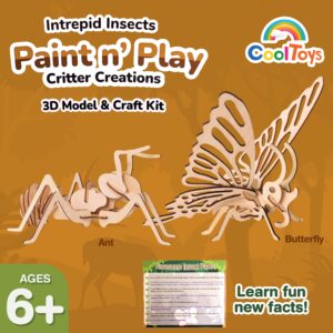 CoolToys Intrepid Insects Paint n' Play 3D Model and Craft Kit - Educational and Fun 3D Wooden Models Building and Painting Set for Kids Ages 6+ - Creative STEM Art Project for Boys and Girls