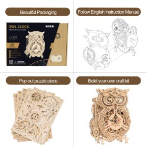 ROKR 3D Wooden Puzzle for Adults Owl Clock Model Kit Desk Clock Home Decor Unique Gift for Kids on Birthday/Christmas Day