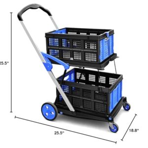 OSWIN Double Layer Folding Shopping Cart, Foldable Portable Trolley, Utility Cart with Shoping Baskets, Office Folding Cart with Wheels, Multi Use Functional Collapsible Carts for Supermarket