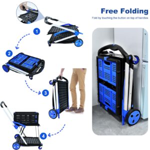 OSWIN Double Layer Folding Shopping Cart, Foldable Portable Trolley, Utility Cart with Shoping Baskets, Office Folding Cart with Wheels, Multi Use Functional Collapsible Carts for Supermarket