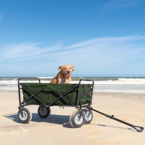 Lifetime Home Collapsible Foldable Heavy Duty Utility Wagon Cart with Larger Capacity - Perfect for Shopping, Sports Events, Grocery, Moving, Camping, Laundry, Beach - GREEN