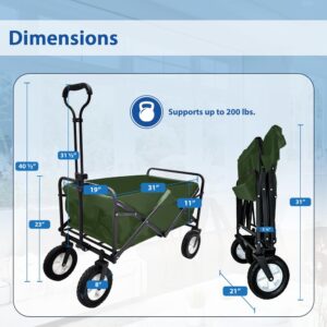 Lifetime Home Collapsible Foldable Heavy Duty Utility Wagon Cart with Larger Capacity - Perfect for Shopping, Sports Events, Grocery, Moving, Camping, Laundry, Beach - GREEN