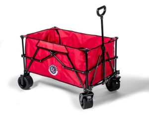 collapsible beach wagon large 220 lbs capacity, heavy duty 40-inch folding wagon cart with big all-terrain wheels, second deck design with straps, outdoor camping garden utility wagon yard beach (red)