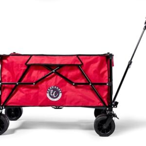 Collapsible Beach Wagon Large 220 lbs Capacity, Heavy Duty 40-inch Folding Wagon Cart with Big All-Terrain Wheels, Second Deck Design with Straps, Outdoor Camping Garden Utility Wagon Yard Beach (Red)