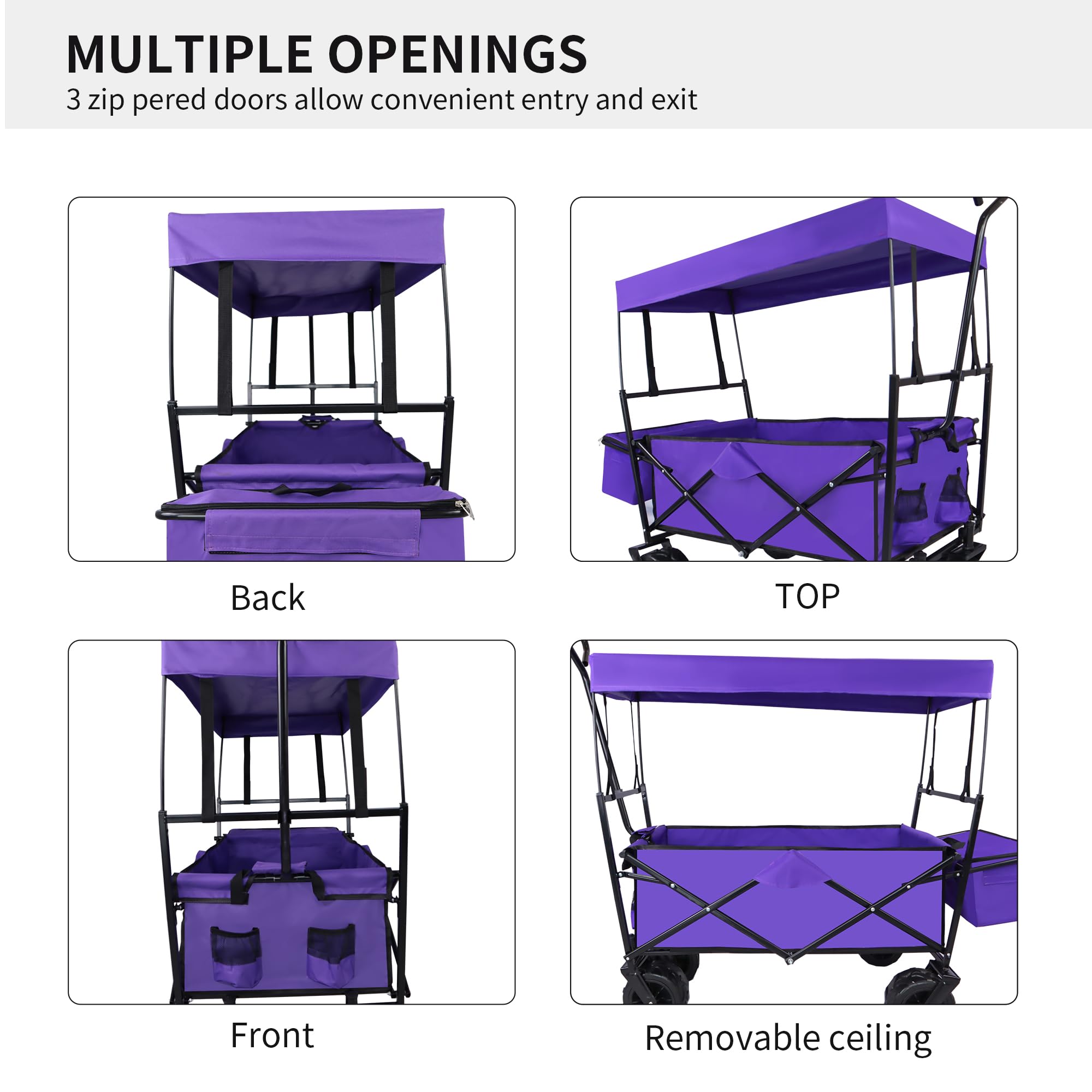 GOAWGO Collapsible Folding Garden Utility Wagon, Beach Cart Large Capacity,Heavy Duty Utility Beach Wagon Cart for Camping,Sports, Shopping (Purple)