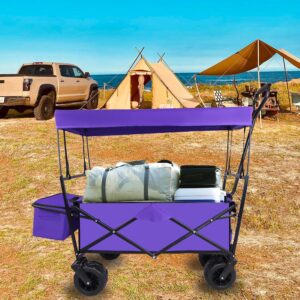 GOAWGO Collapsible Folding Garden Utility Wagon, Beach Cart Large Capacity,Heavy Duty Utility Beach Wagon Cart for Camping,Sports, Shopping (Purple)