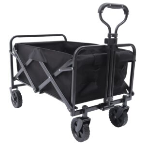 collapsible folding wagon cart - heavy duty utility with 5 inch all terrain wheels, adjustable handle, and 2 cup holders - ideal for beach, garden, shopping, and camping - black