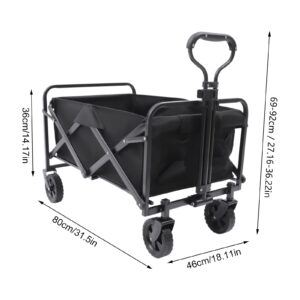 Collapsible Folding Wagon Cart - Heavy Duty Utility with 5 Inch All Terrain Wheels, Adjustable Handle, and 2 Cup Holders - Ideal for Beach, Garden, Shopping, and Camping - Black