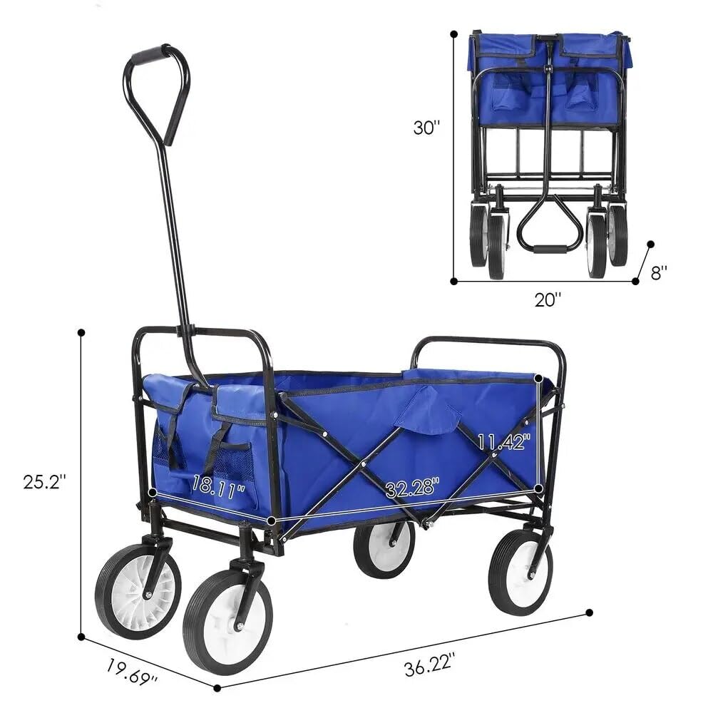 OmekwA Folding Cart Folding Garden Cart Collapsible Utility Wagon Cart Blue Grocery Shopping Wagon (Color : Green)