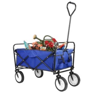 OmekwA Folding Cart Folding Garden Cart Collapsible Utility Wagon Cart Blue Grocery Shopping Wagon (Color : Green)