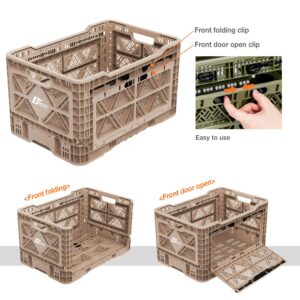 Bigant Heavy Duty Collapsible & Stackable Plastic Milk Crate-Medium Size, Tan, Stackable Open Front Organizer, Snap Lock Foldable Industrial Garage Storage Bin Container Utility Basket