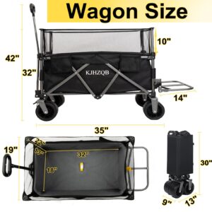 Foldable Wagon Cart with Wheels, Collapsible Foldable Extended Wagon with 500lbs Weight Capacity, 600L Heavy Duty Folding Utility Garden Cart, Big All-Terrain Beach Wheels and 4 Side Pockets