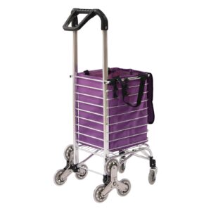 Cutycaty Folding Shopping Cart, Urban Stair Climbing Cart Grocery Laundry Shopping Handcart with 8 Wheels, Stainless Steel Portable Rolling Cart Utility Carts for Groceries Pantry(35L, Purple)